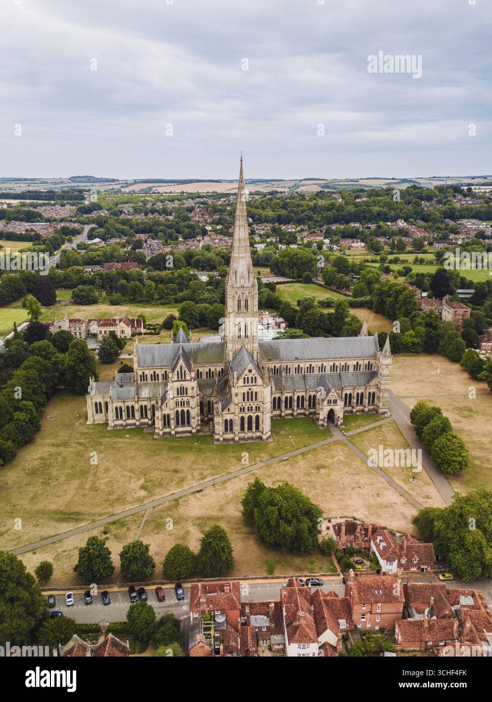 Salisbury UK: 27th July 2025: Salisbury Cathedral towers elegantly in ...