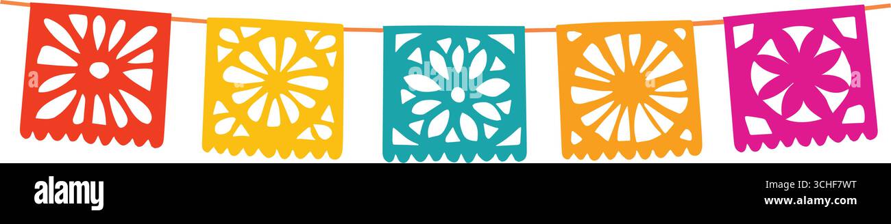 Colorful papel picado garland banner. Taditional Mexican decorative ...