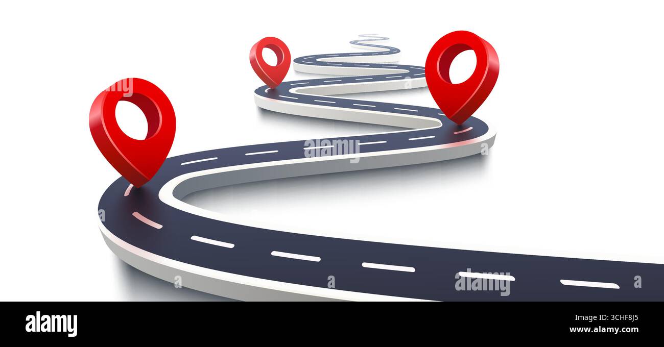 Road map with 3d location pin icon symbol or gps travel route ...