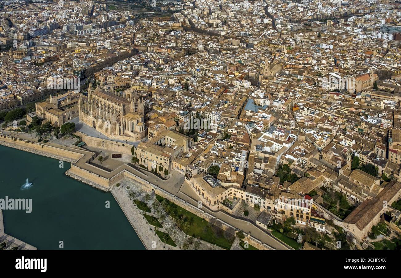 Aerial view, view of the town and old town, Santa Iglesia Catedral de ...