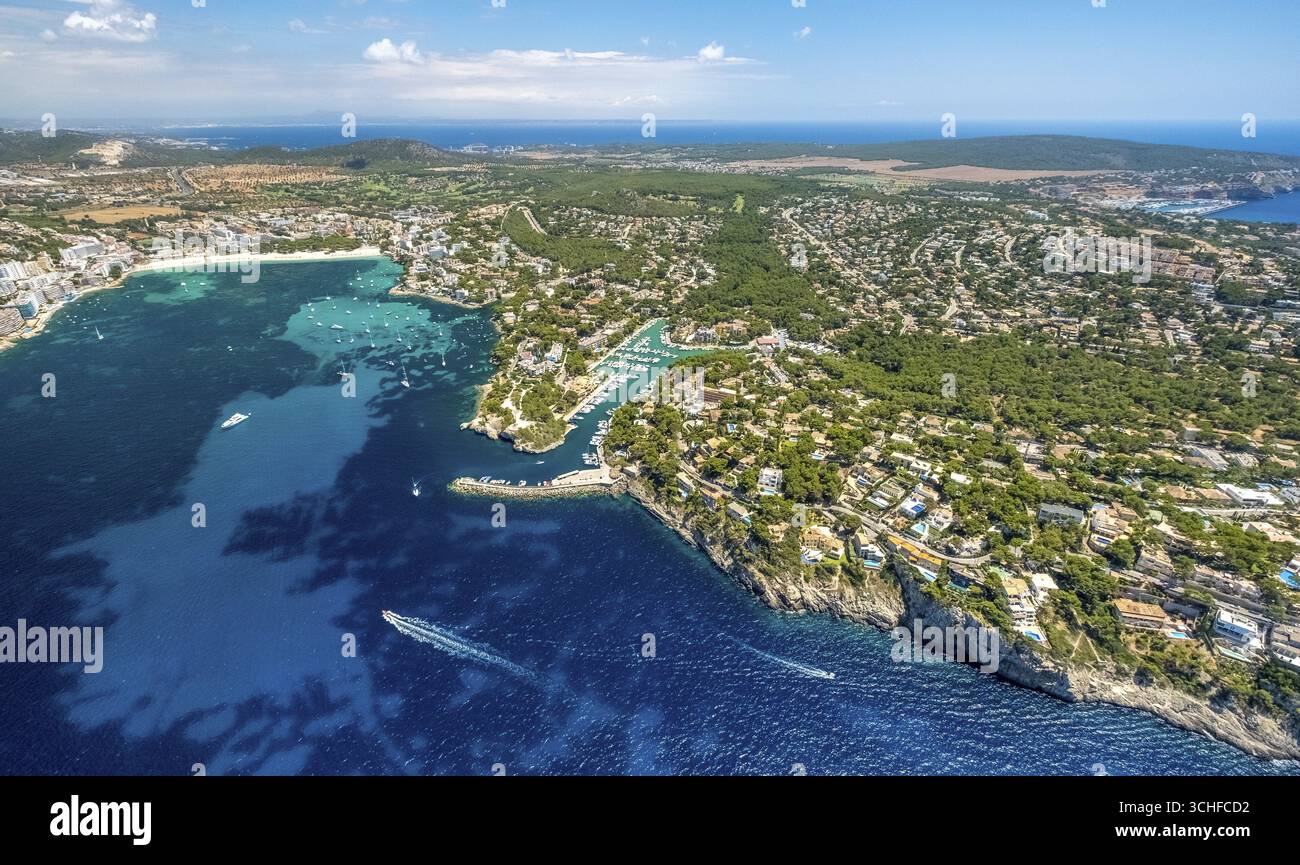 Aerial view, view of the town and harbour of Santa Ponsa, Bay of Santa ...
