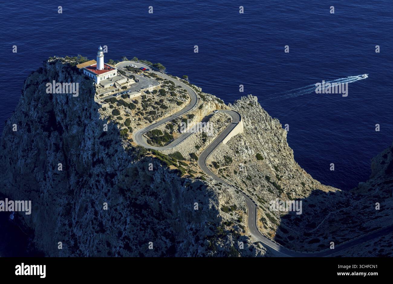Aerial view, Cap Formentor peninsula, Far de Formentor, lighthouse ...