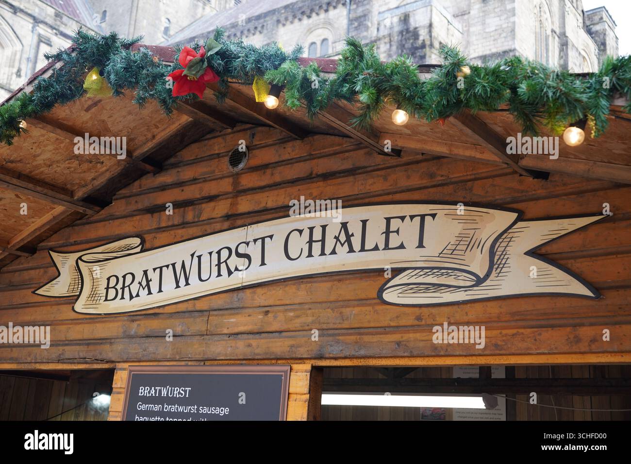 Traditional German Bratwurst food stall at Christmas market in ...