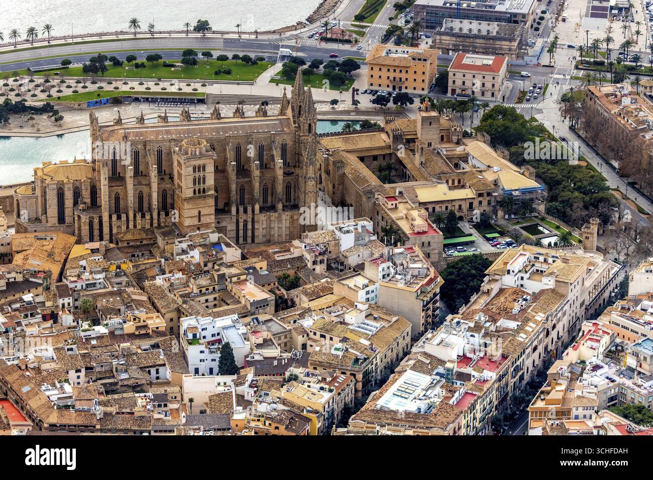 Aerial view, view of the town, Santa Iglesia Catedral de Majorca, Palma ...