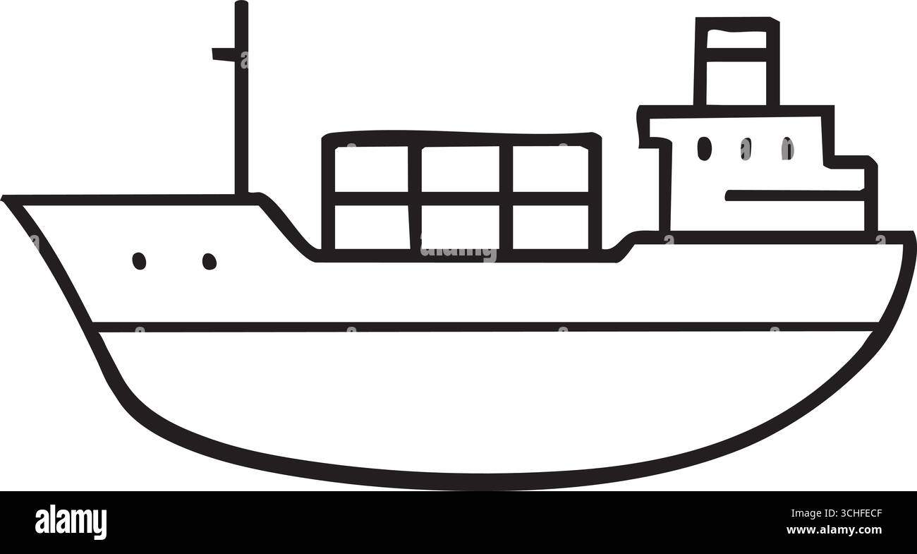 A sturdy merchant ship appears in side profile ready for ocean shipping ...