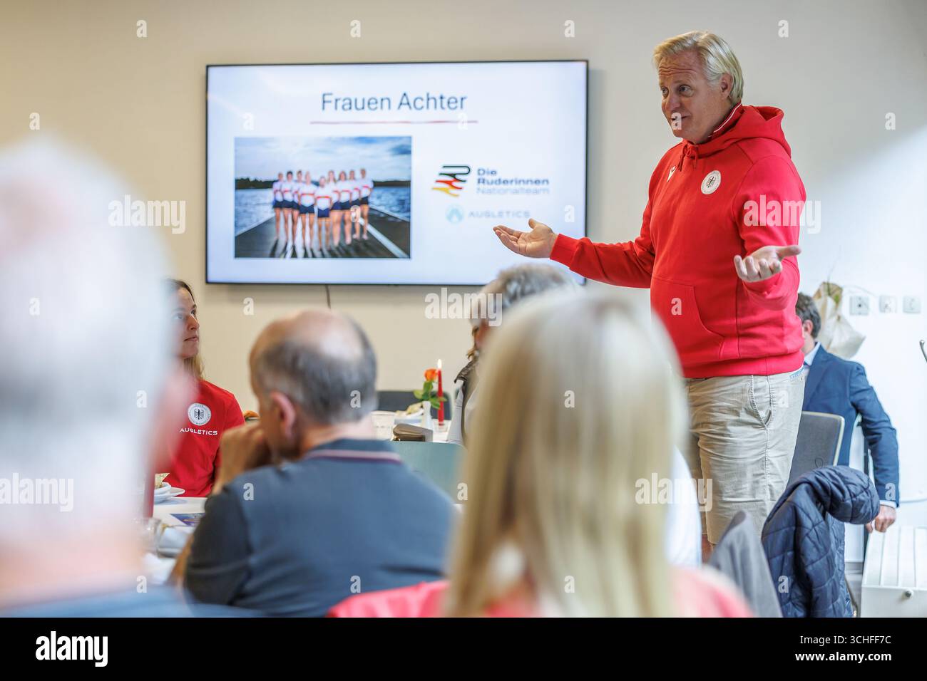 02 September 2025, Berlin: Robert Sens, Director of Competitive Sports, speaks to the audience ...