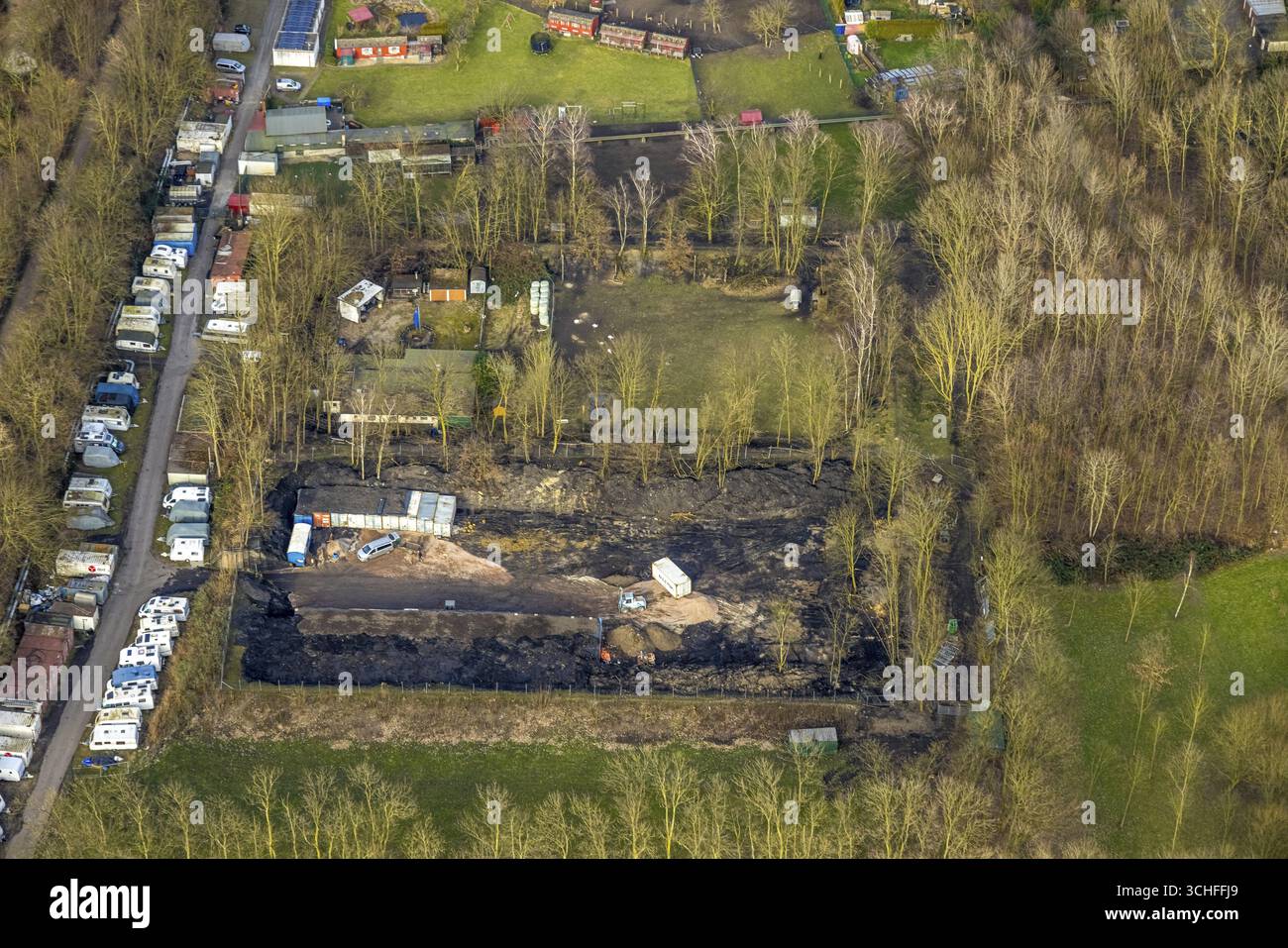 Aerial view, construction site in a meadow at the former colliery ...