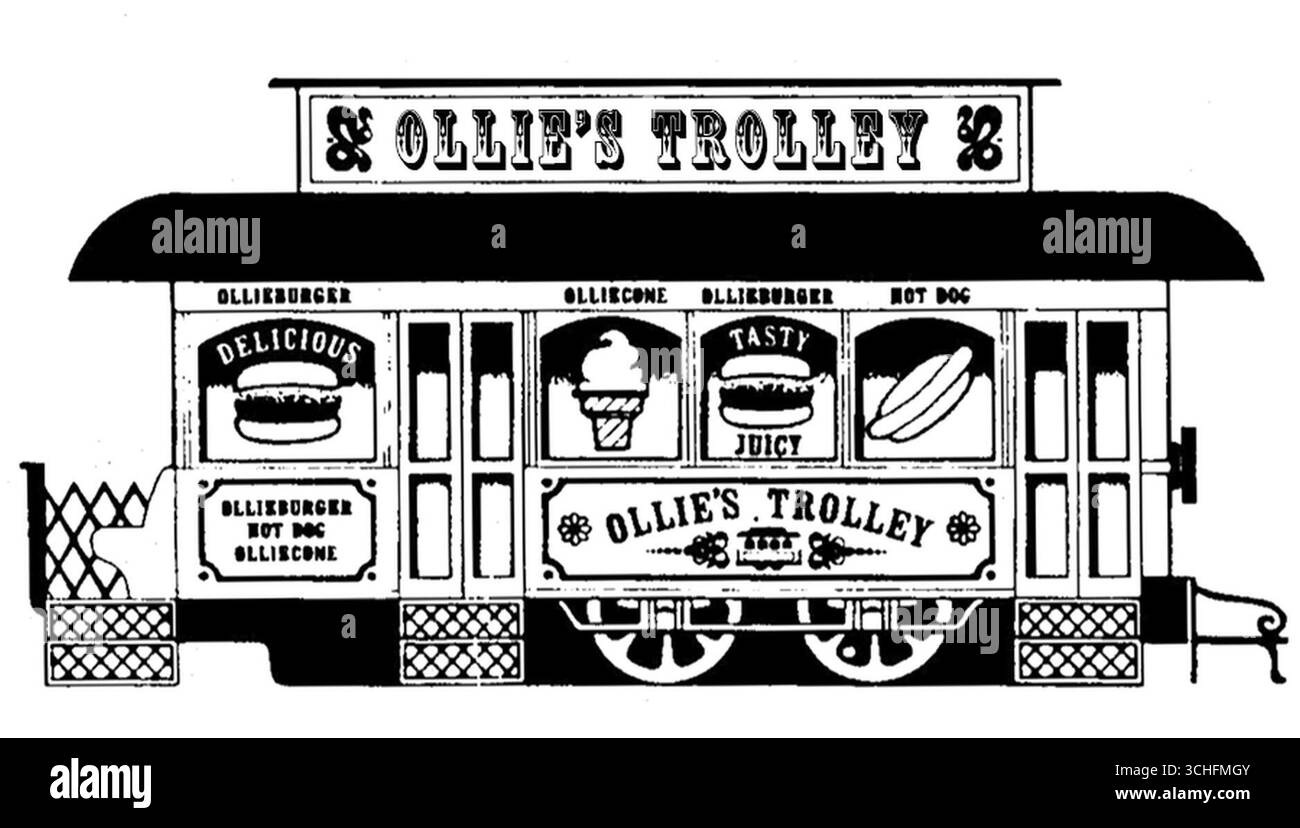 Ollie's Trolley restaurant design line drawing Stock Photo - Alamy