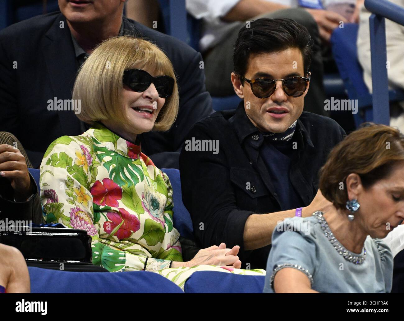 Flushing NY, USA. 01st Sep, 2025. Anna Wintour and Rami Malek are seen ...