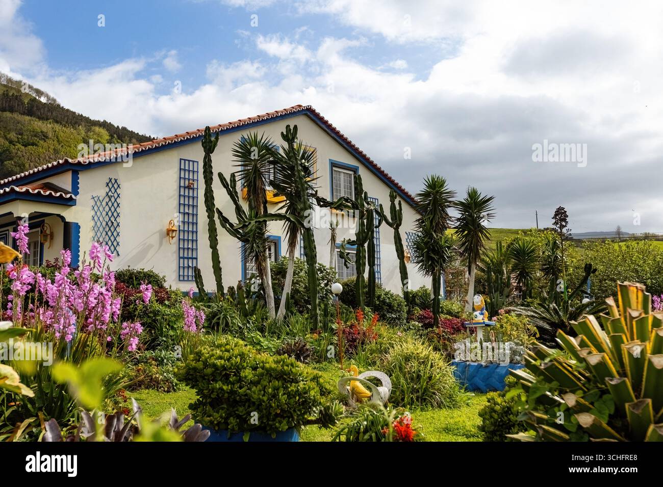 Costal town with small houses in San Miguel island Azores, Portugal ...