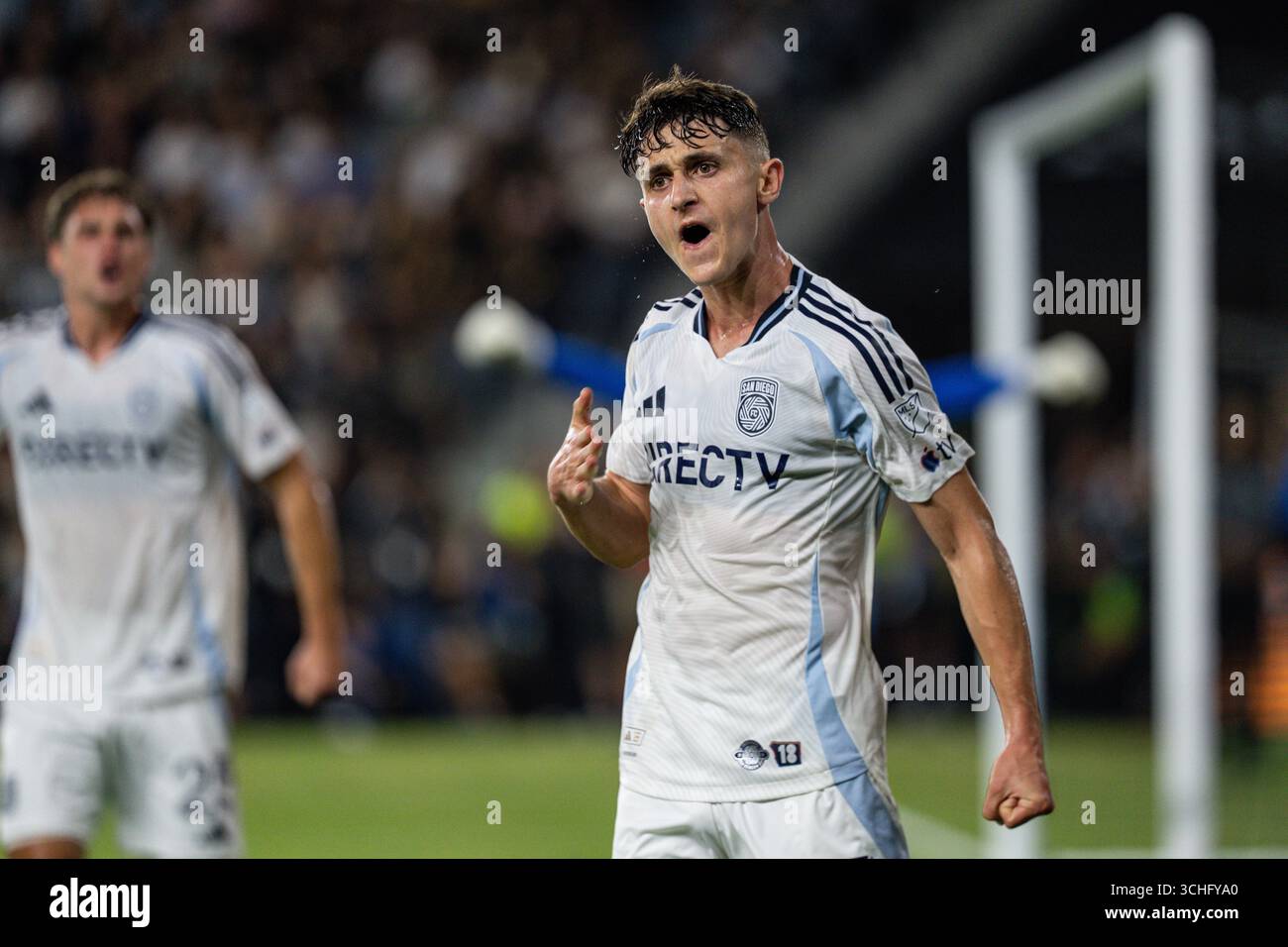 San Diego FC defender Luca Bombino (27) celebrates during a MLS match ...