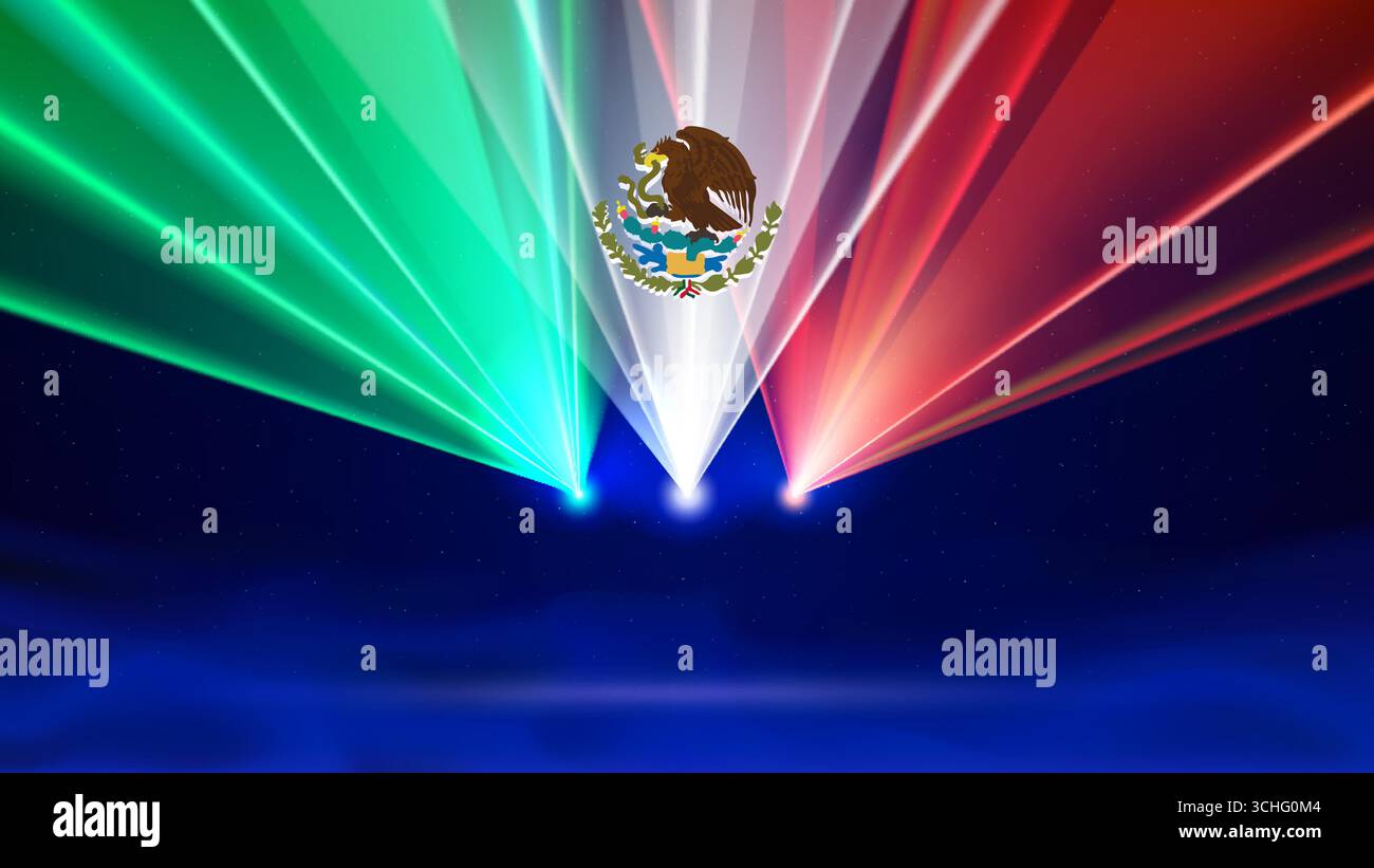 Laser flag of mexico. Laser show on dark blue background. Mexican ...