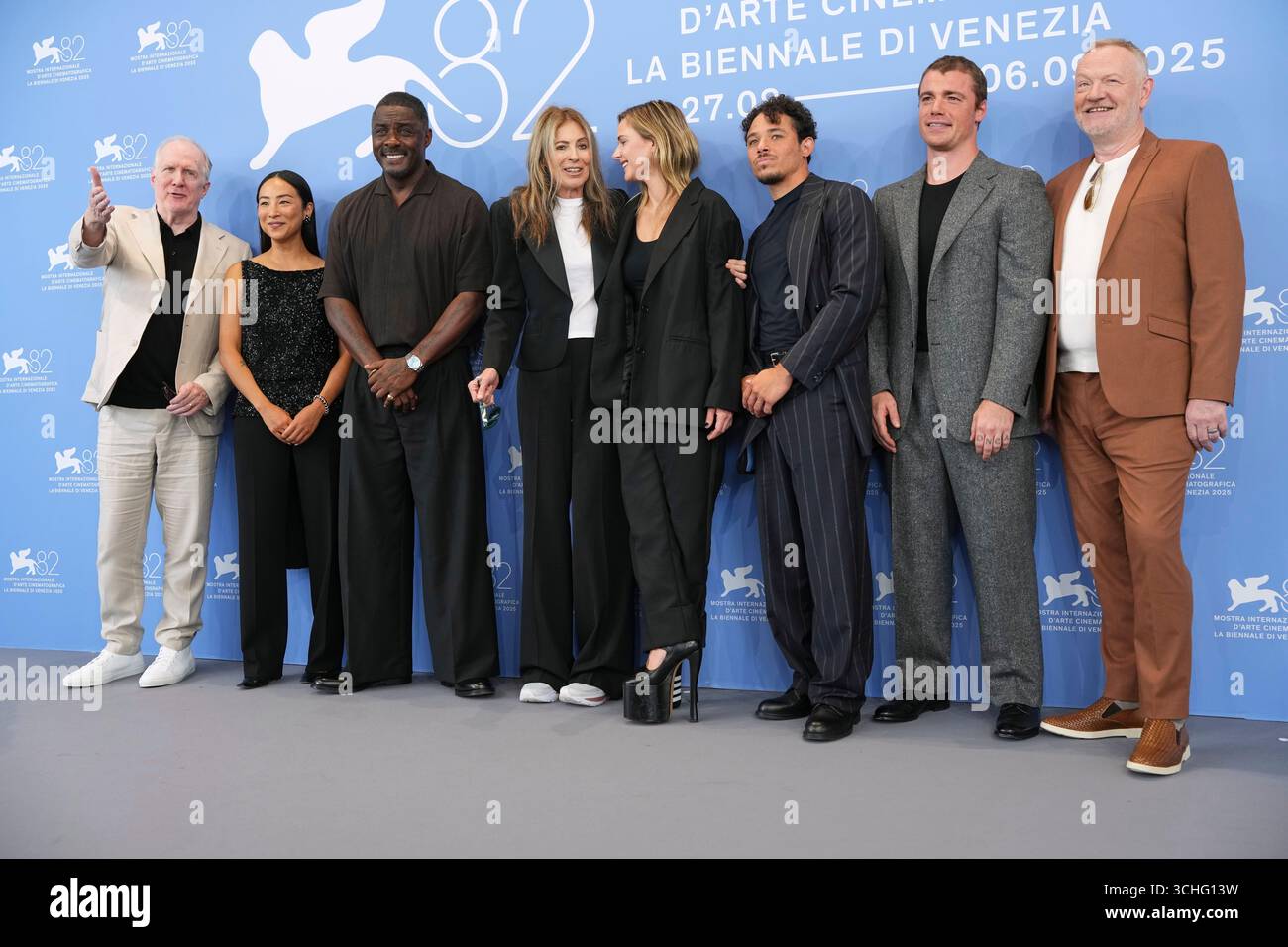 Tracy Letts, from left, Greta Lee, Idris Elba, director Kathryn Bigelow ...