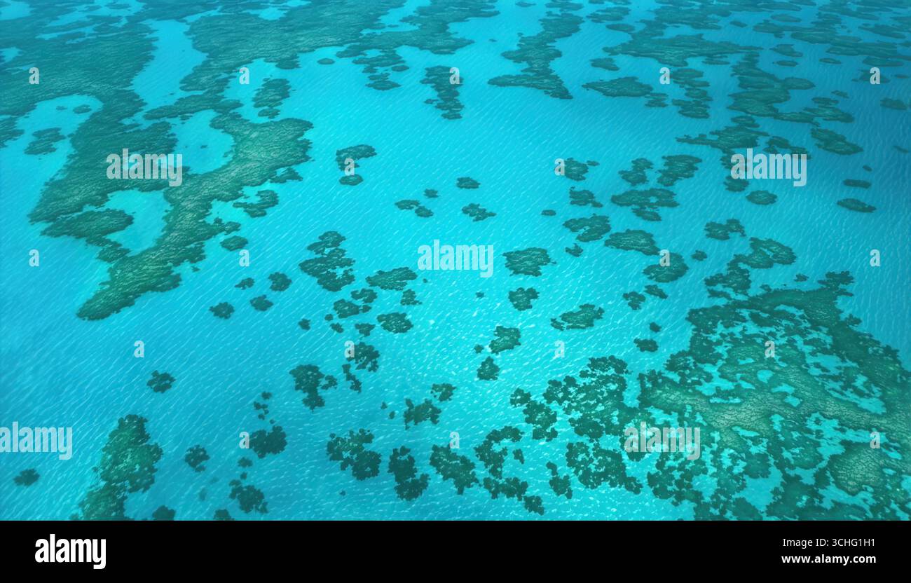 Turquoise waters and coral formations of Great Barrier Reef seen from ...