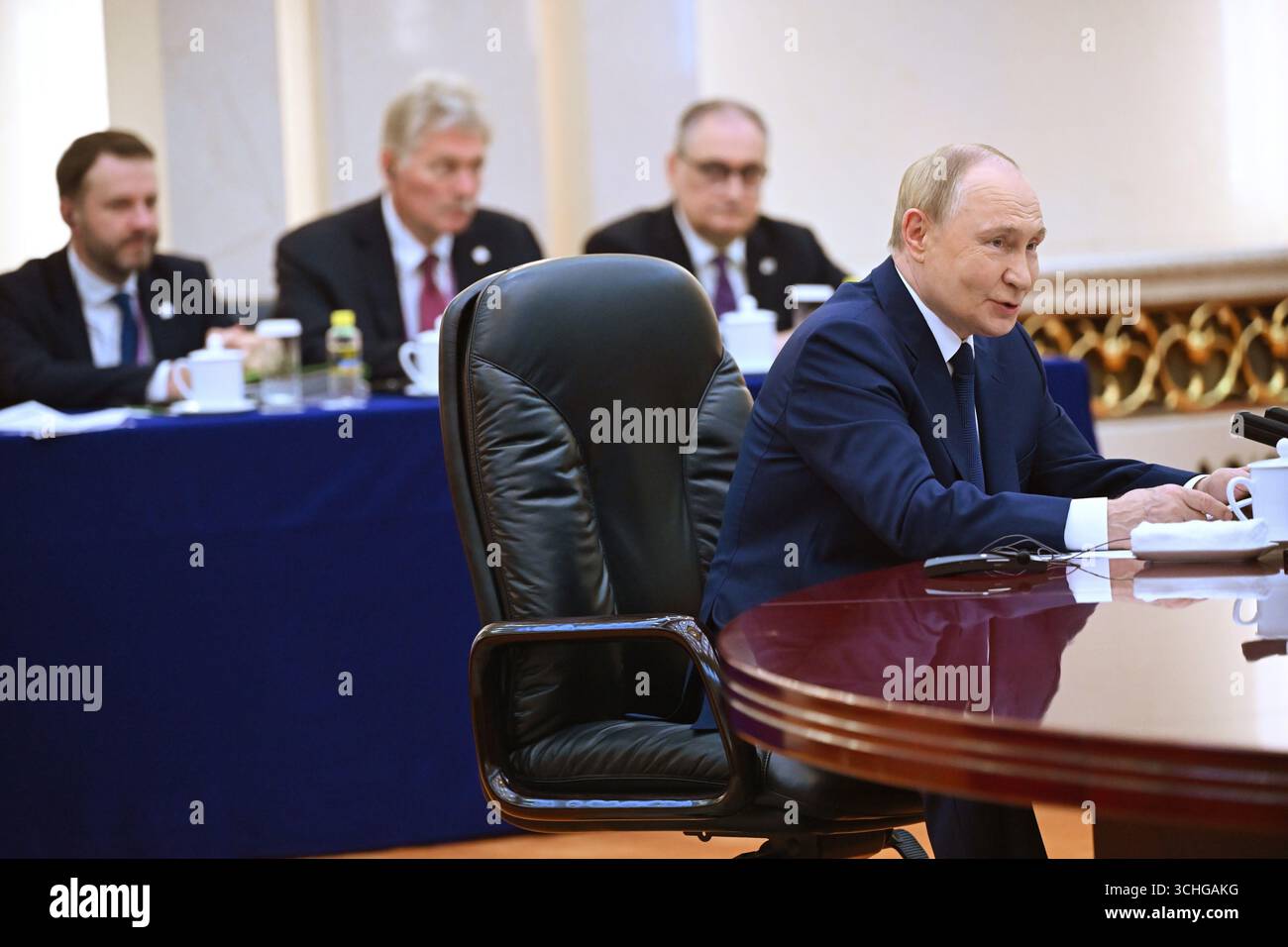 Russian President Vladimir Putin (right) during Russian-Chinese talks in the House of the People ...