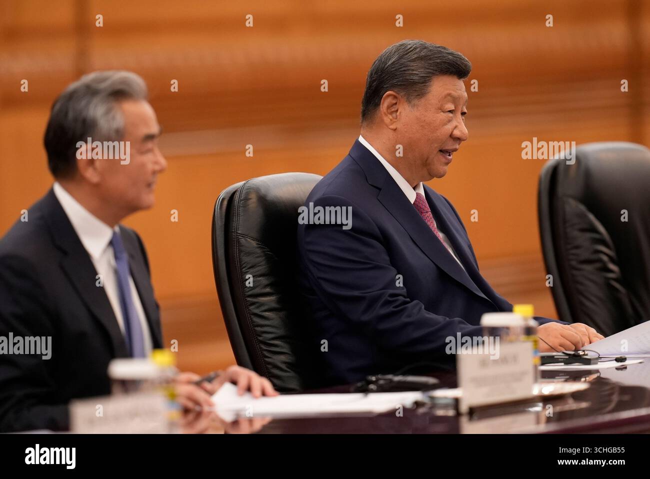 Chinese President Xi Jinping speaks during a meeting with Tajikistan's President Emomali Rahmon ...