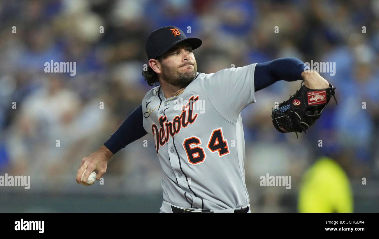 Detroit Tigers relief pitcher Kyle Finnegan throws during the seventh ...
