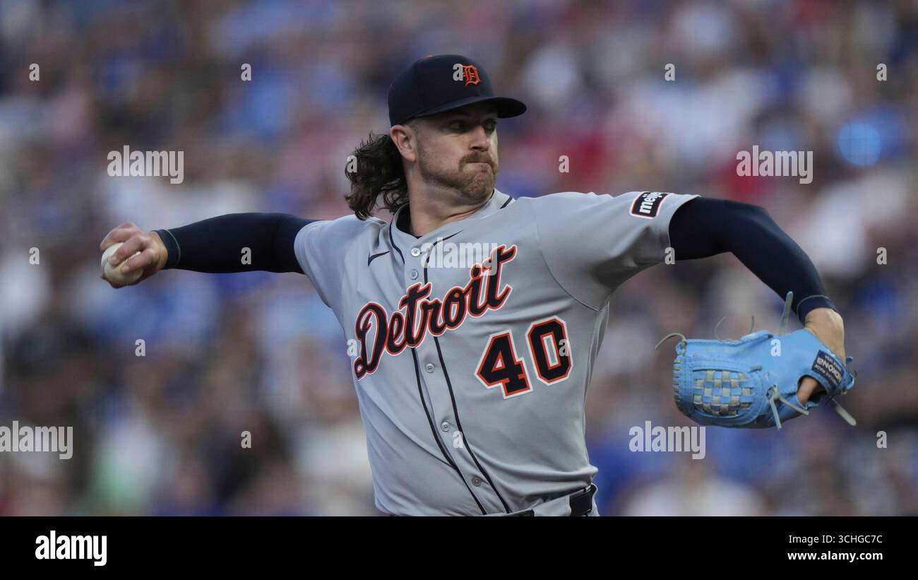 Detroit Tigers starting pitcher Chris Paddack throws during the first ...