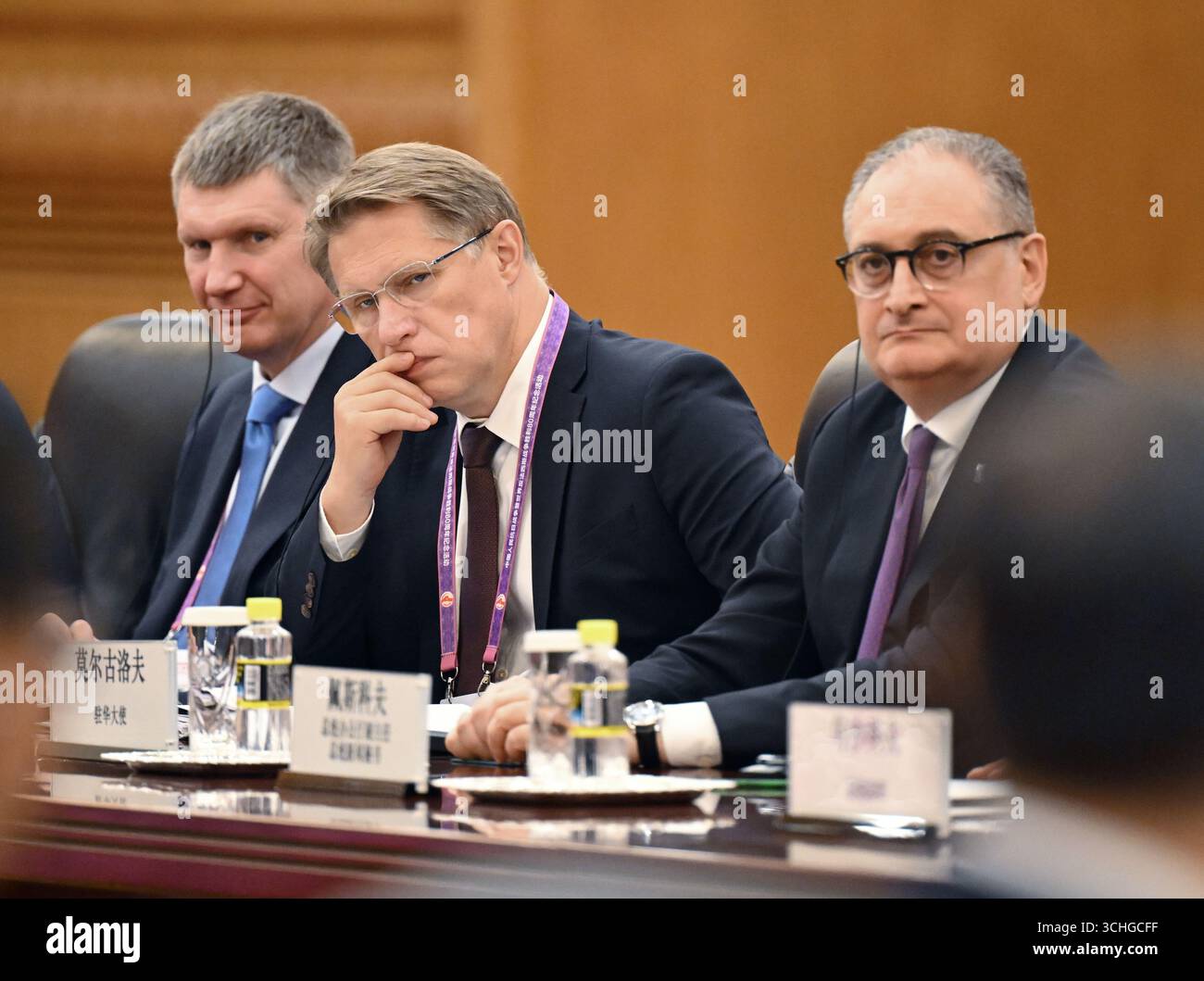 Russian-Chinese negotiations. From left to right: Russian Minister of ...