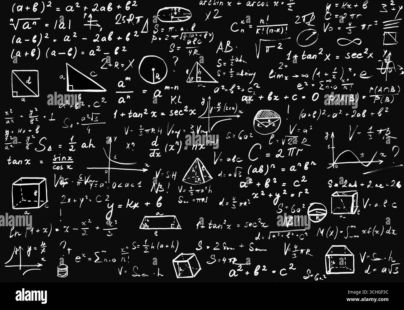Handwritten scientific formulas and equations on a dark background ...