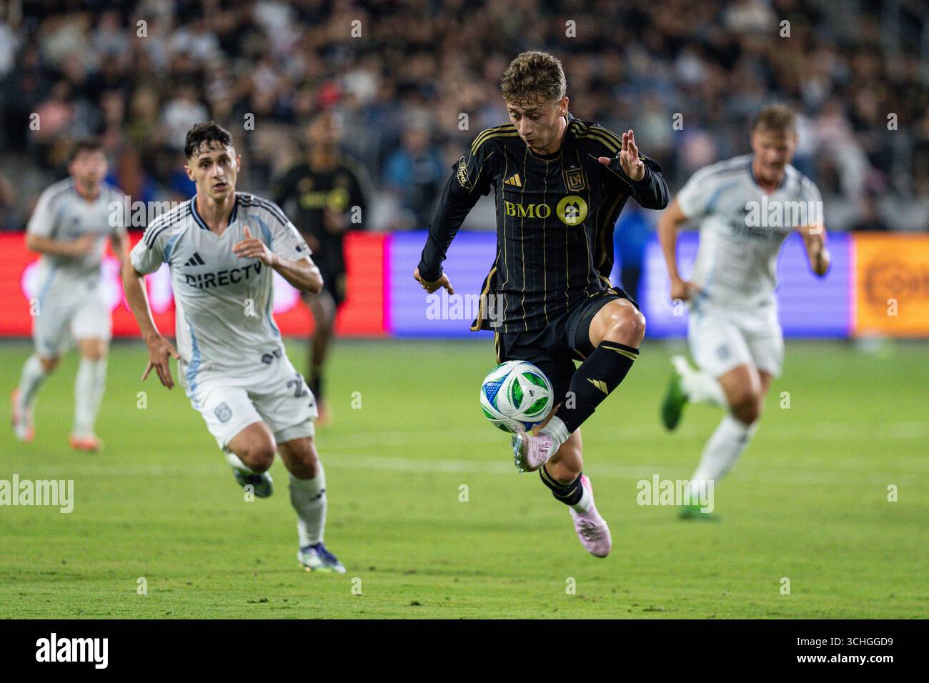 LAFC forward Nathan Ordaz (27) gains possession during a MLS match ...