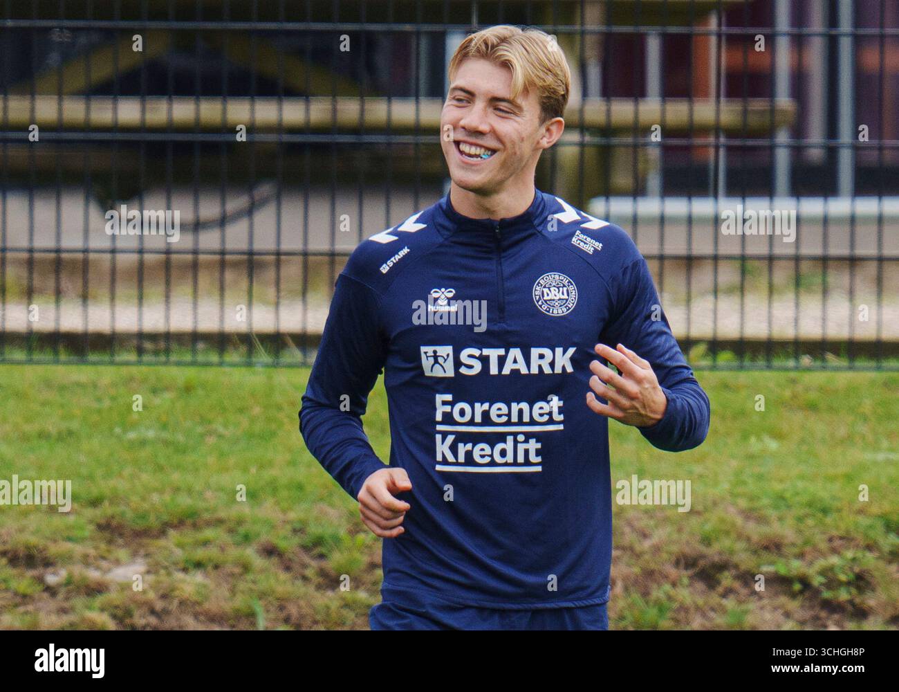 Denmark's Rasmus Hoejlund attends a Danish national soccer team's ...