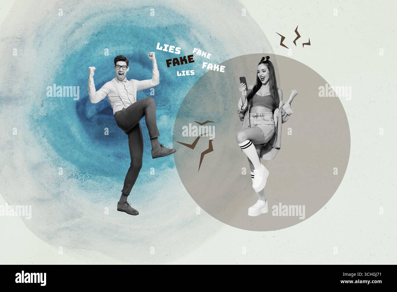 Image art collage of people win having fake news phrase on khaki ...