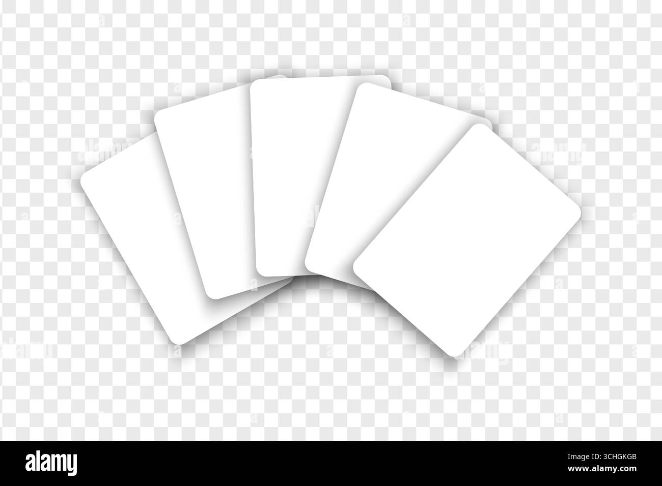 Empty white five poker card combination mockup isolated on transparent ...