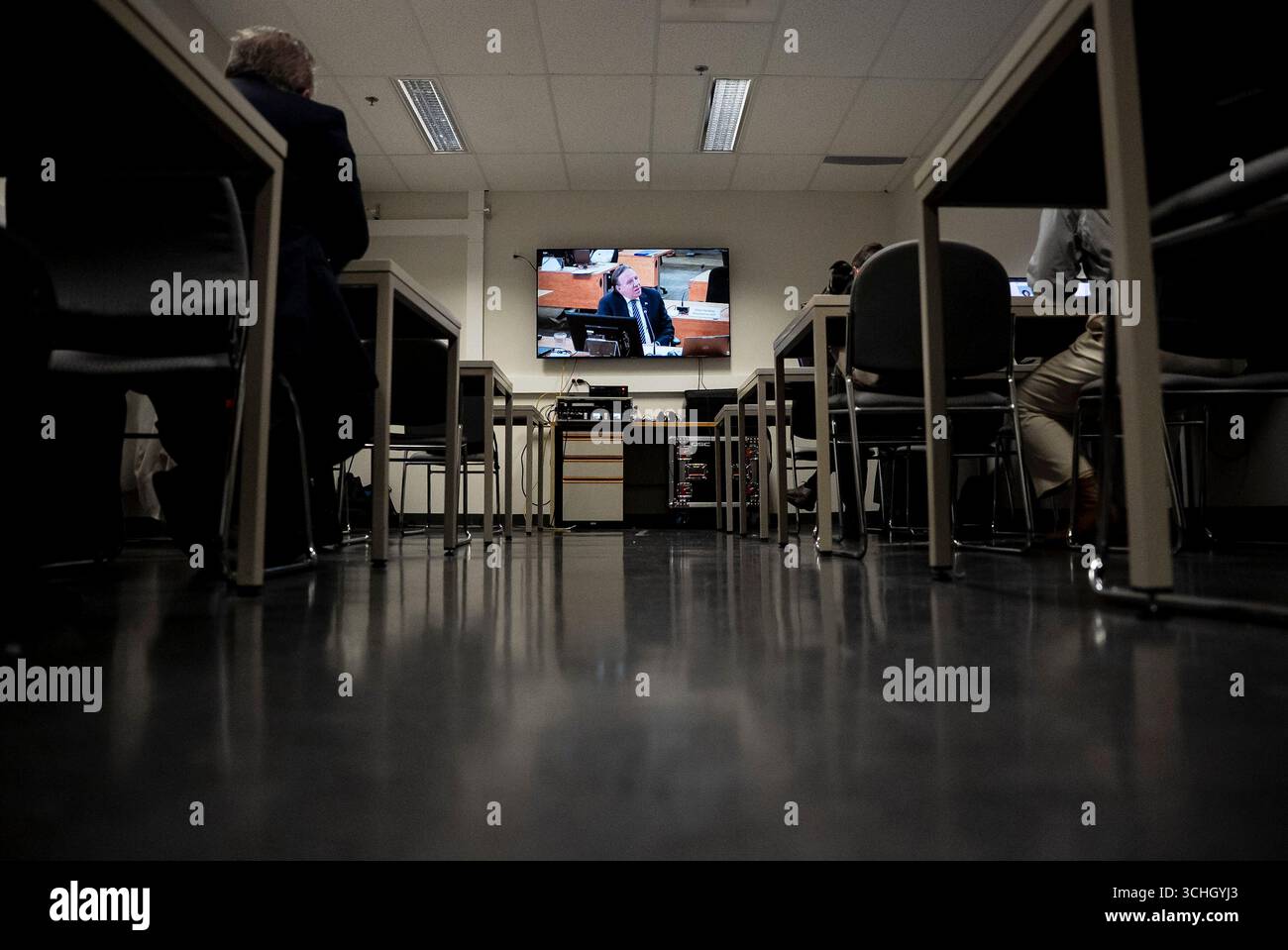 Quebec Premier Francois Legault is photographed on a screen while ...