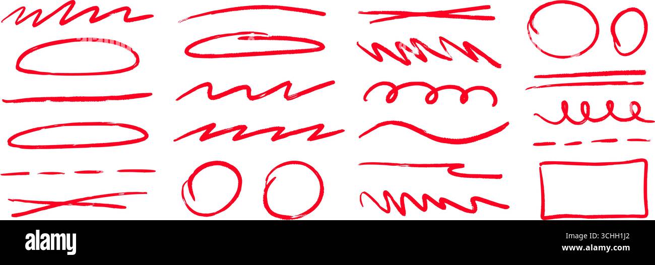 Red hand drawn shapes and lines set. Sketched geometric frames and ...
