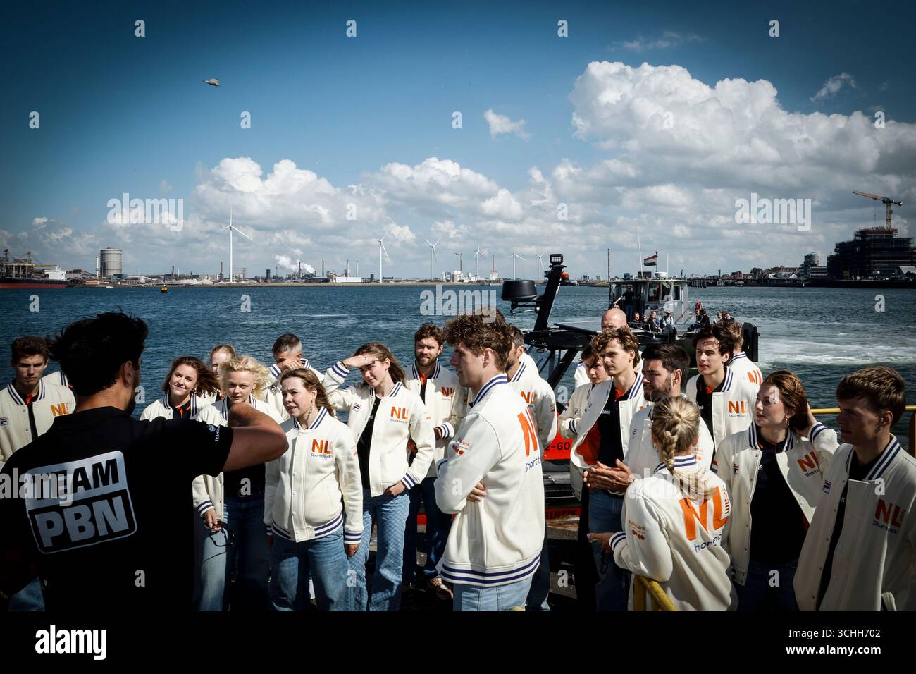 Shorttrack Team of the Netherlands arrives by RIB boat during the Dutch ...