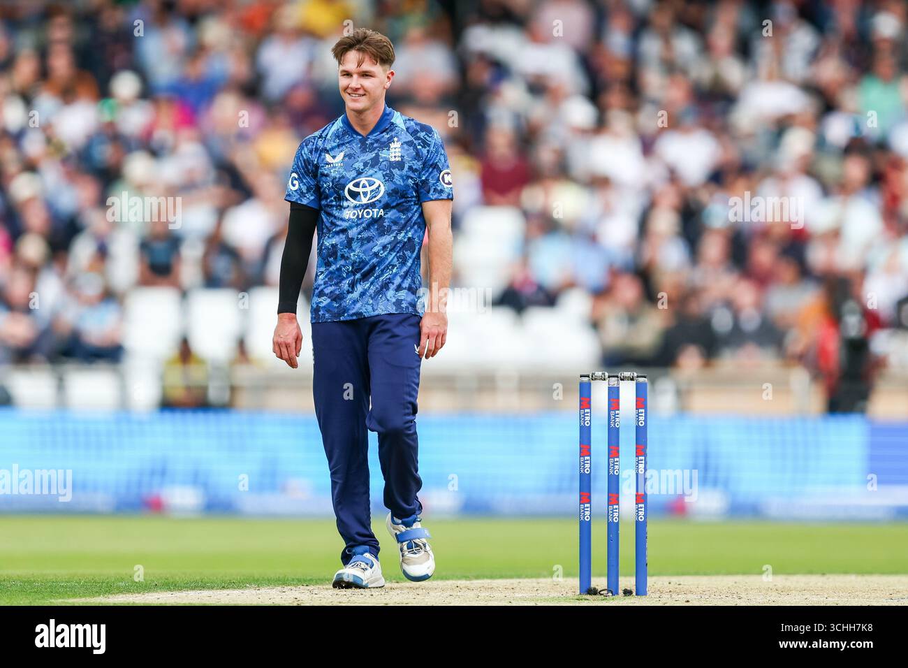 England's Sonny Baker smiles ruefully between deliveries during the ...