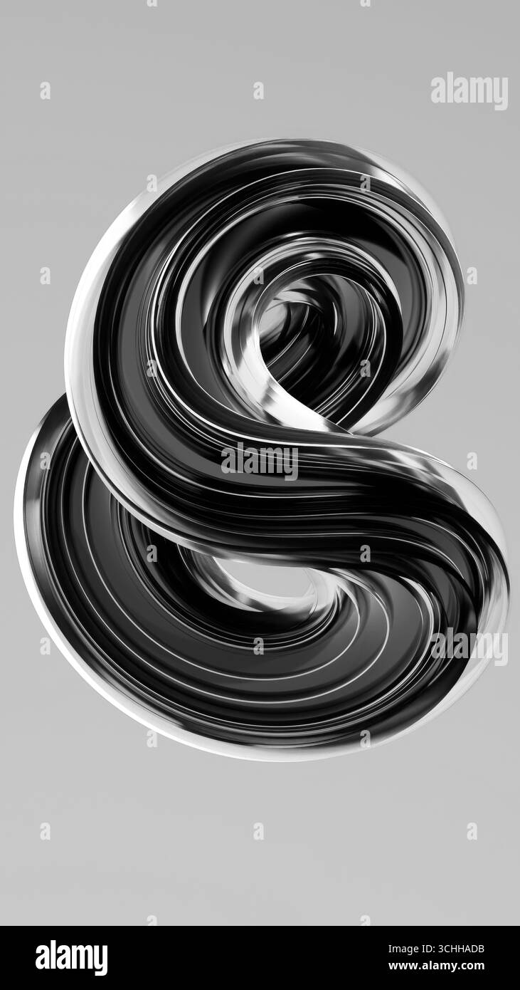 A monochrome 3D render of an infinity symbol with glossy highlights ...