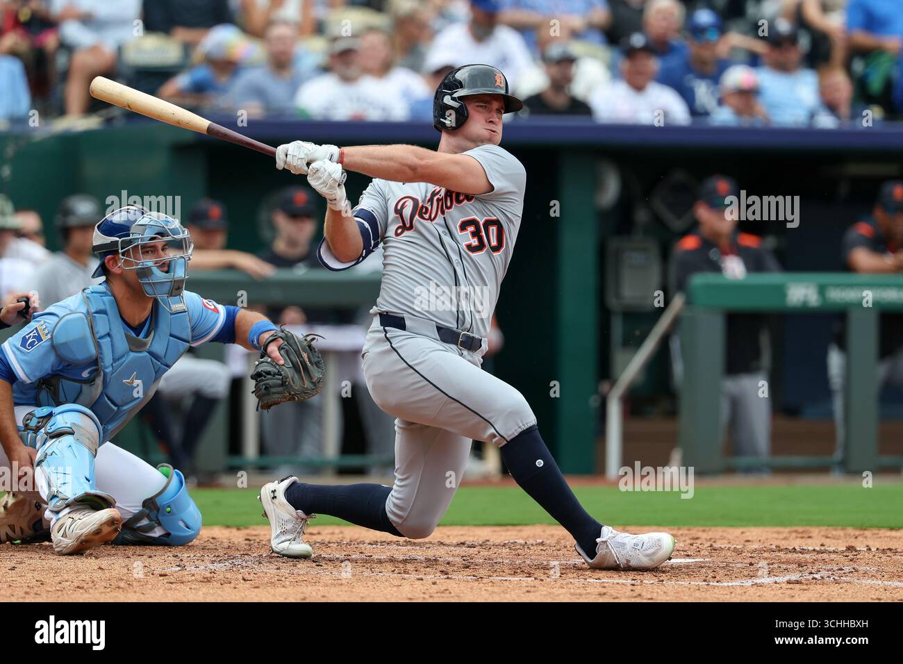 August 31, 2025: Detroit Tigers right fielder Kerry Carpenter (30) bats ...