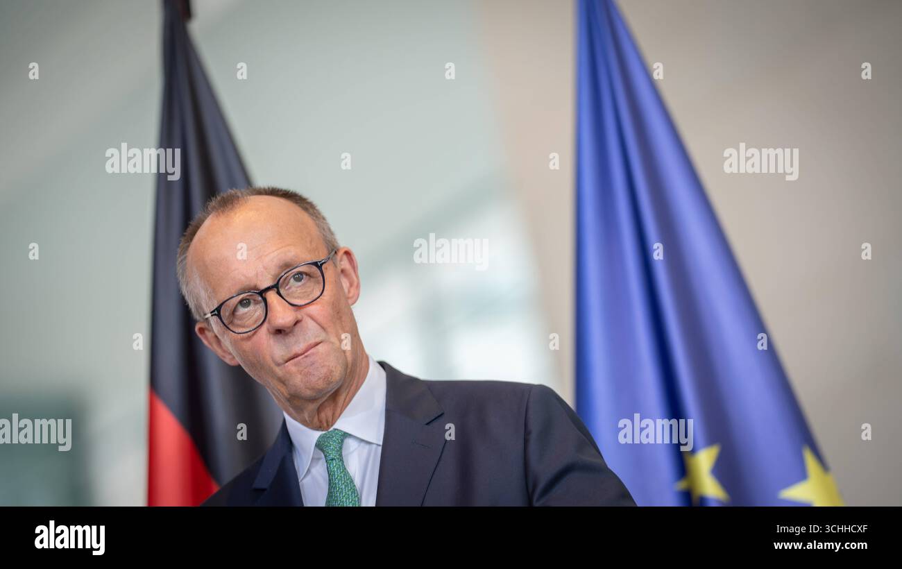 Bundeskanzler Friedrich Merz beim Pressestatement zum Abschluss ihrer ...
