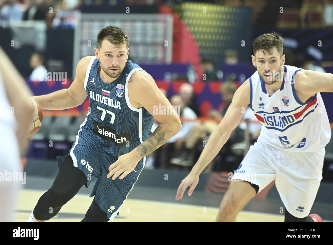 Luka Doncic (SLO) and Jon Axel Gudmundsson (ISL) during match of the ...
