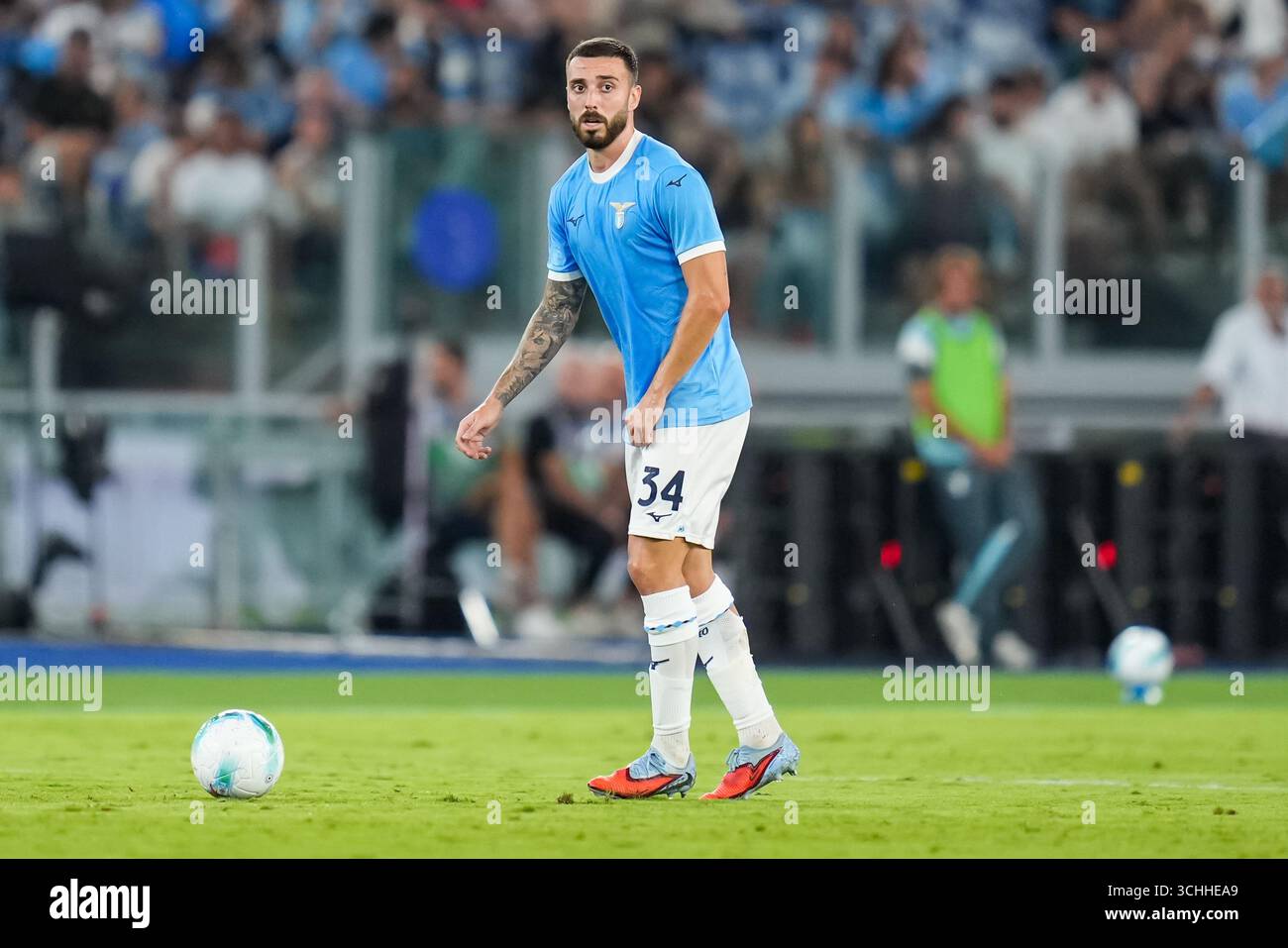 Mario Gila of SS Lazio in action during the serie Serie A Enilive match ...