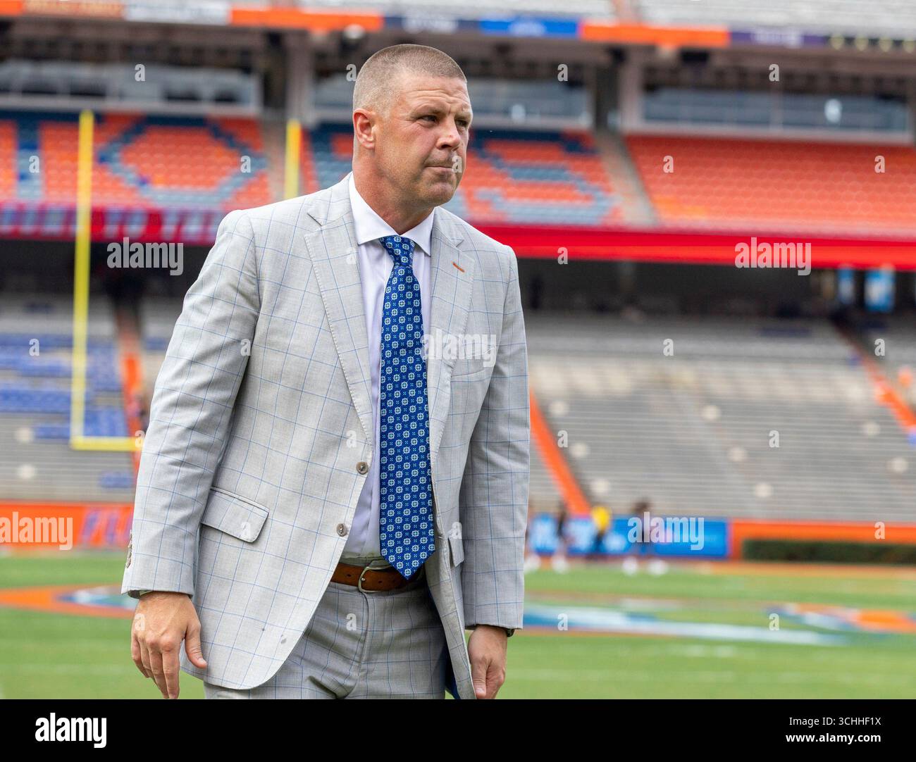 Florida head coach Billy Napier heads to the locker room before an NCAA ...