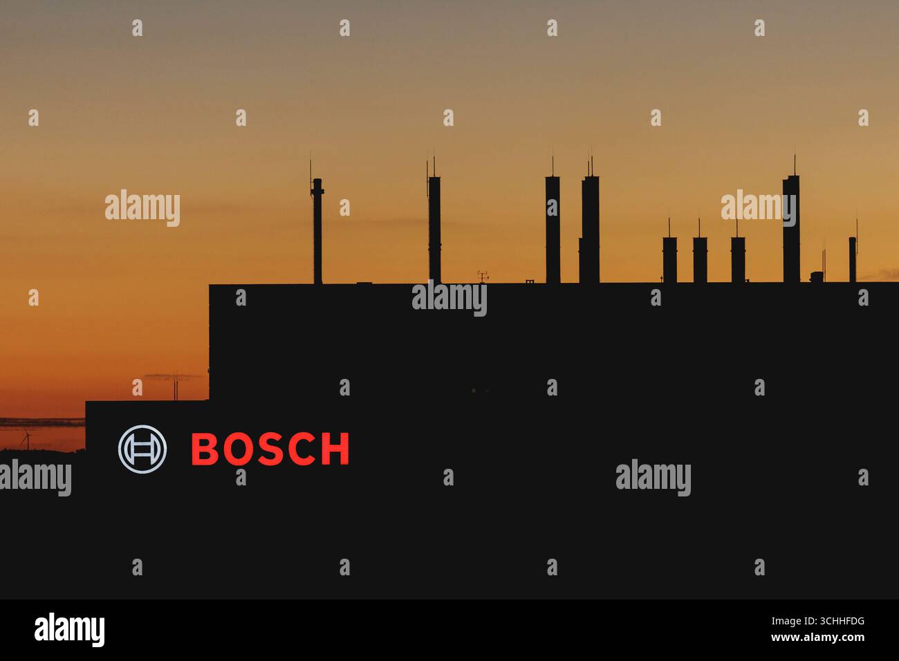 Signage at a Robert Bosch GmbH factory, photographed in Dresden, August ...