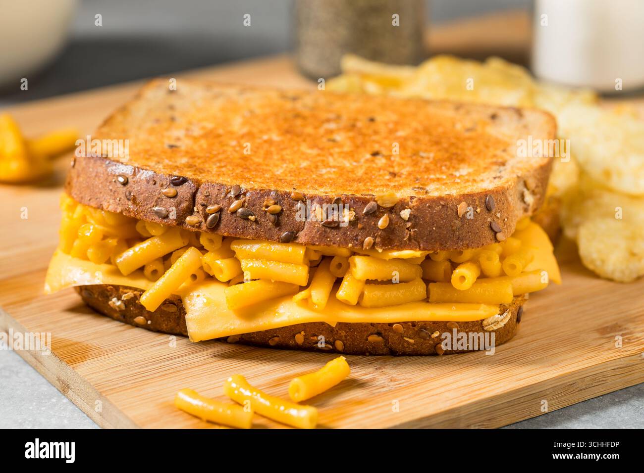 Homemade Grilled Mac and Cheese Sandwich with Cheddar and Chips Stock ...