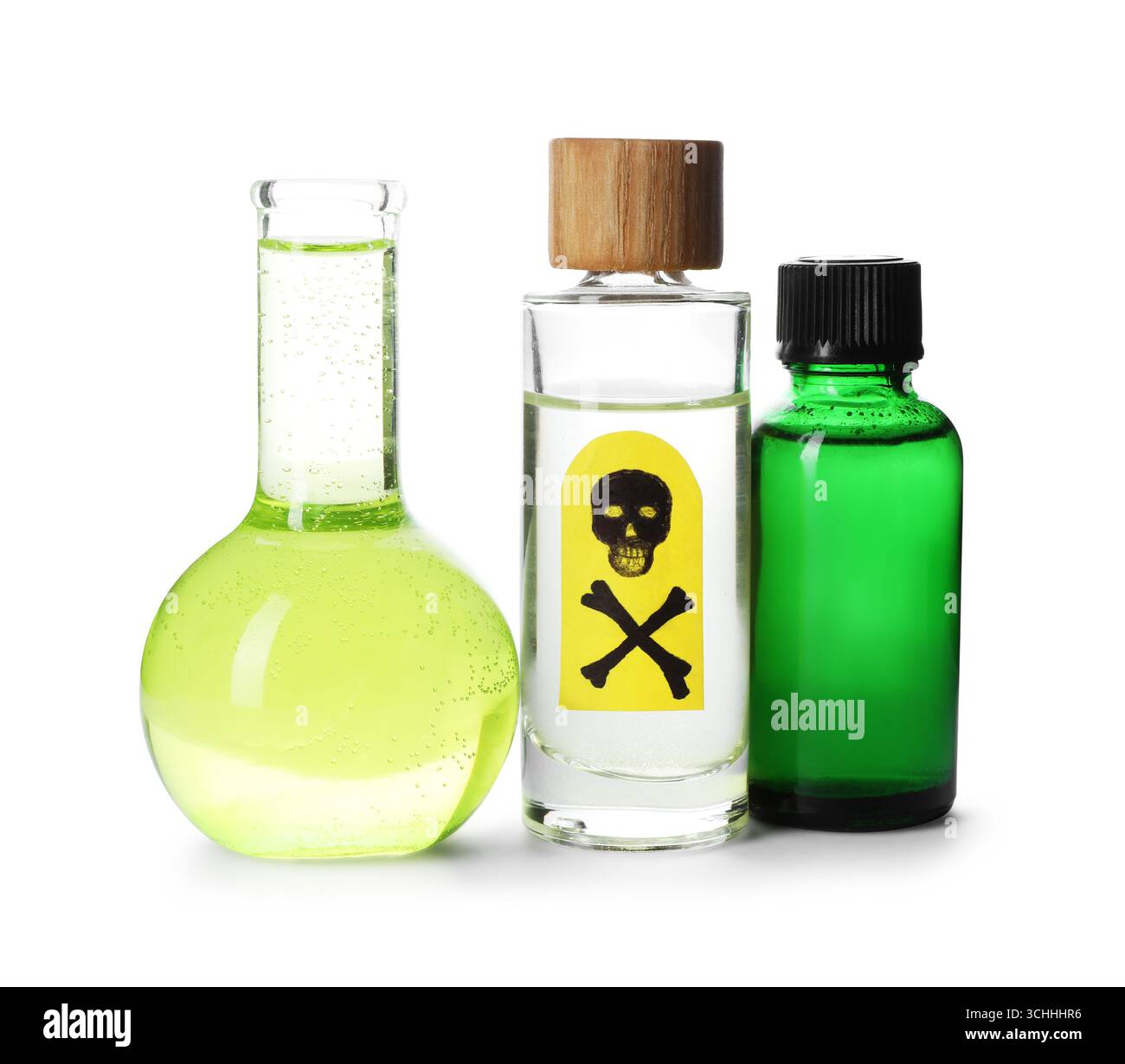 Bottles of poisons with warning sign isolated on white Stock Photo - Alamy