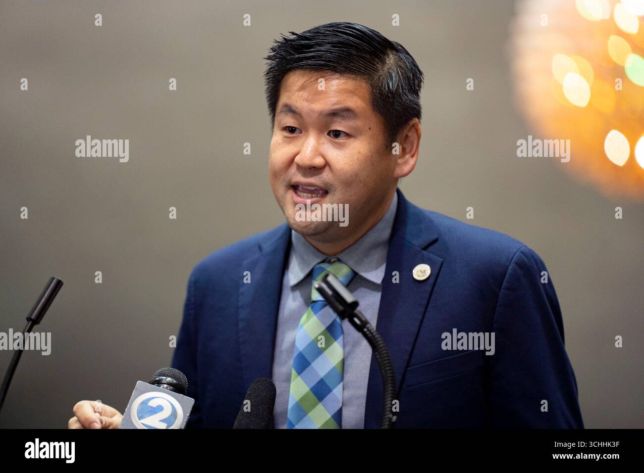 State Sen. Troy Hashimoto, D-Wailuku, speaks during a press conference ...