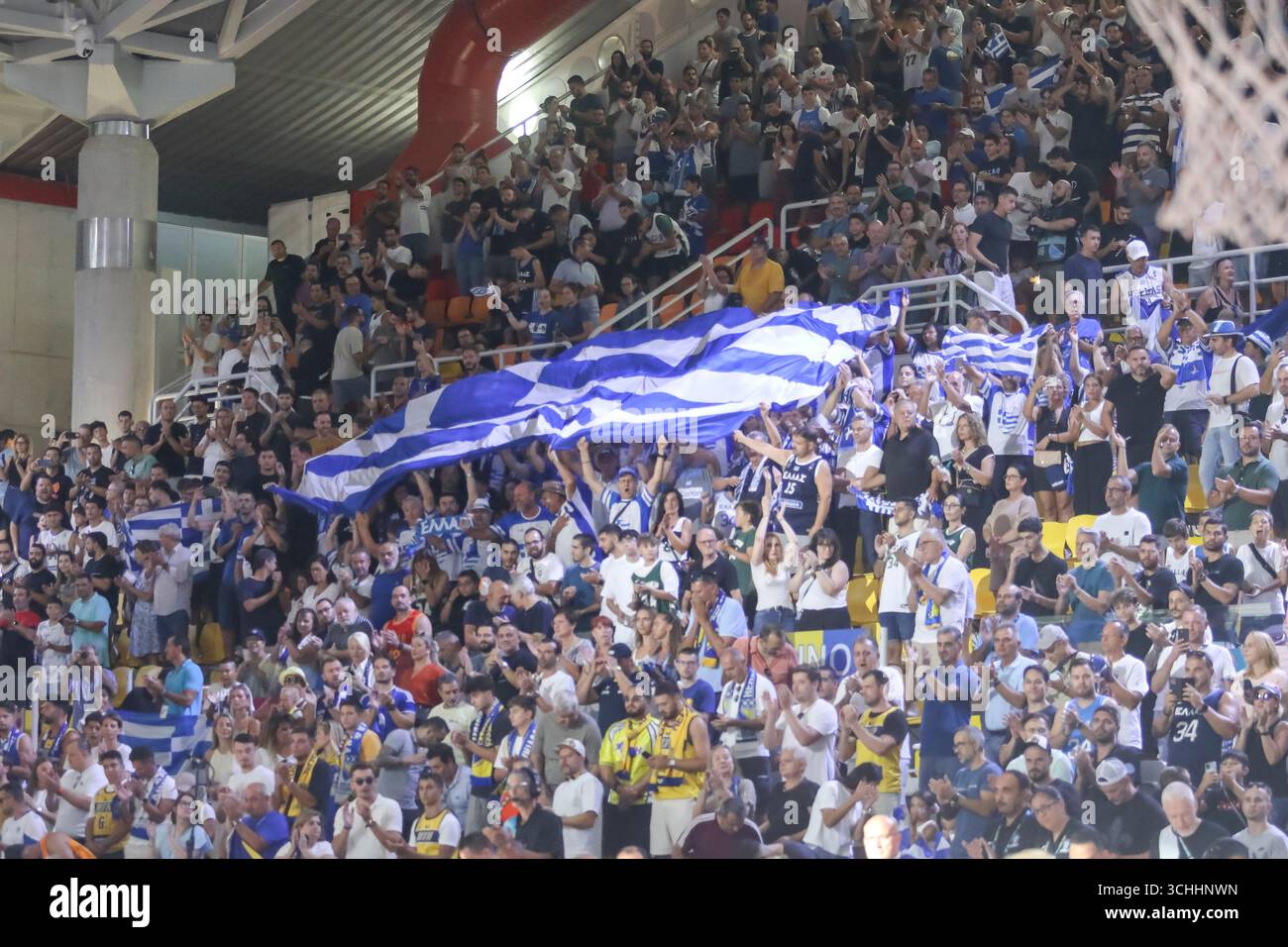 Greece fans are seen during the National Anthem before the game. Greece ...
