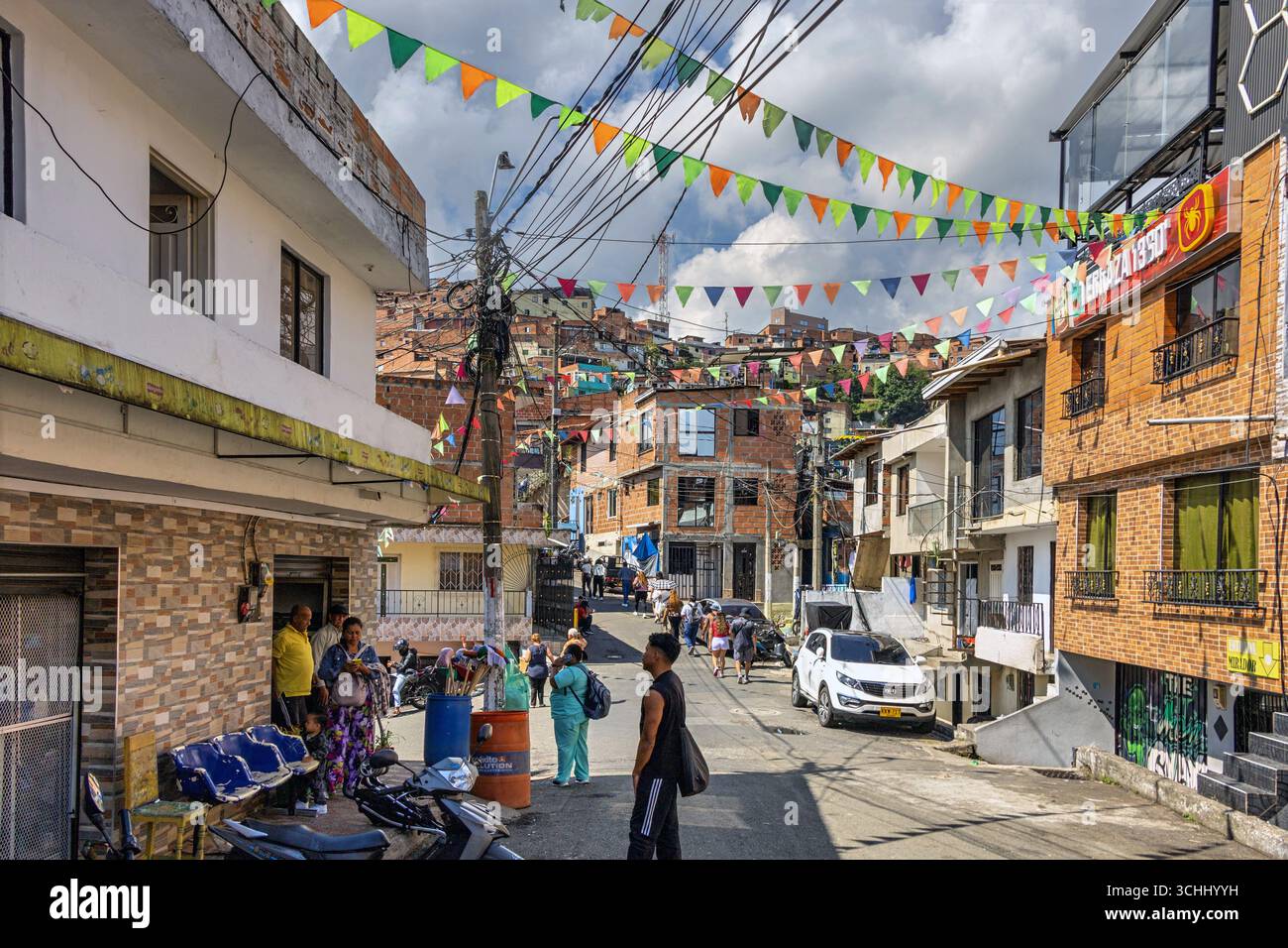 view of comuna 13, Medellin with electrical grid view of comuna 13 ...
