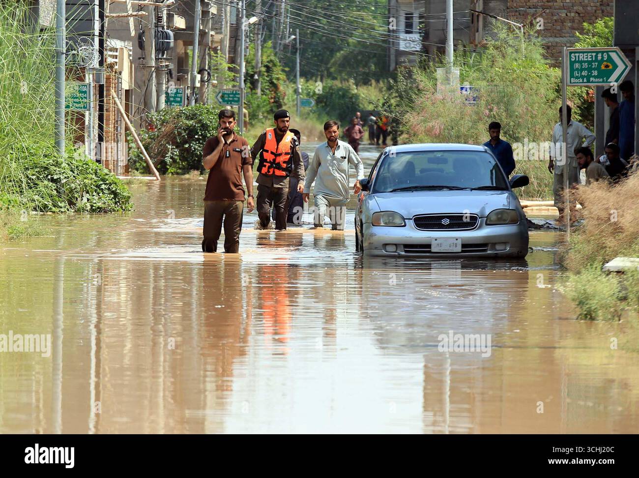 PESHAWAR, PAKISTAN, SEP 02: A view of flooded area caused by heavy ...