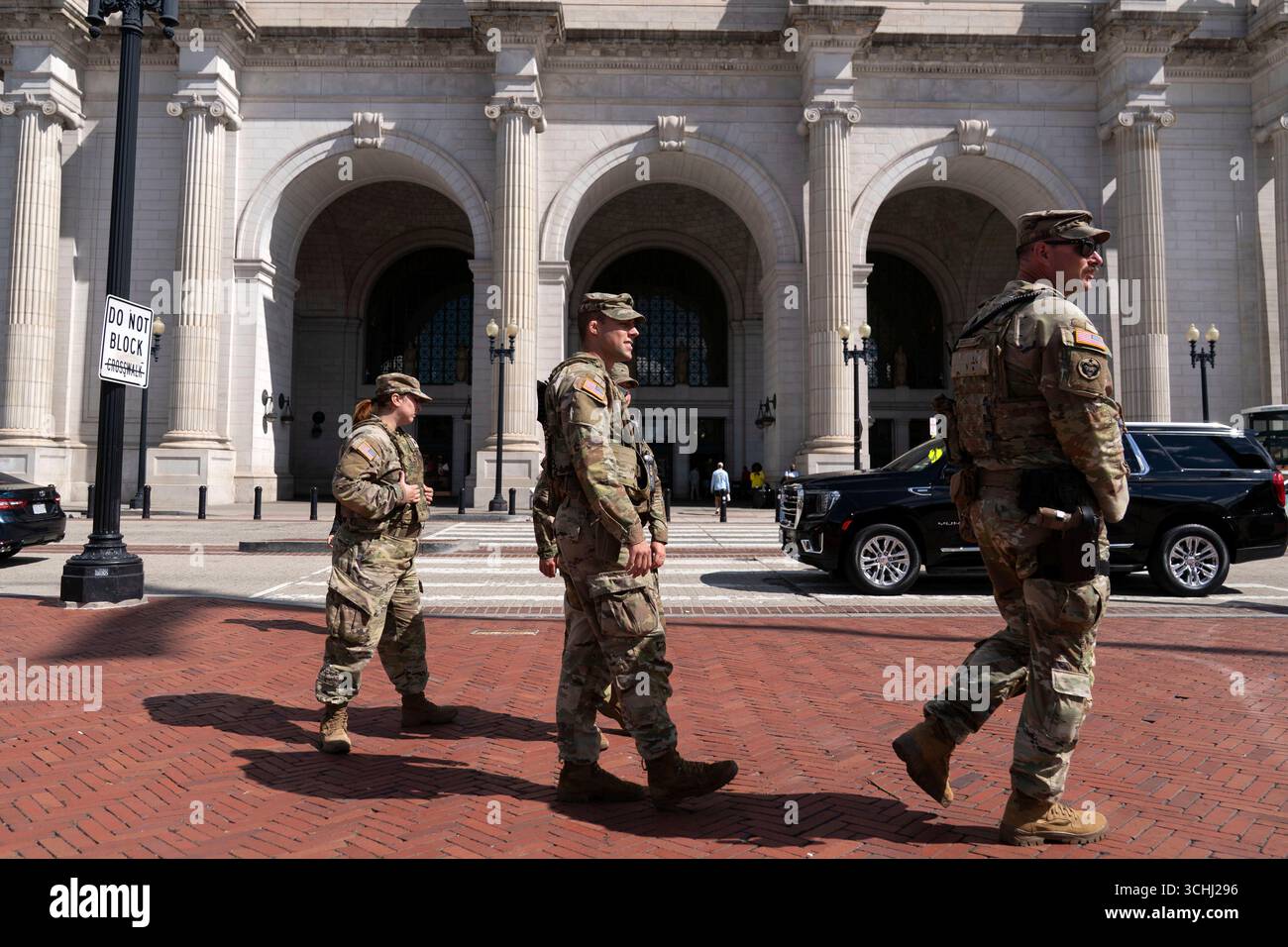 Members of the District of Columbia National Guard patrol outside Union ...