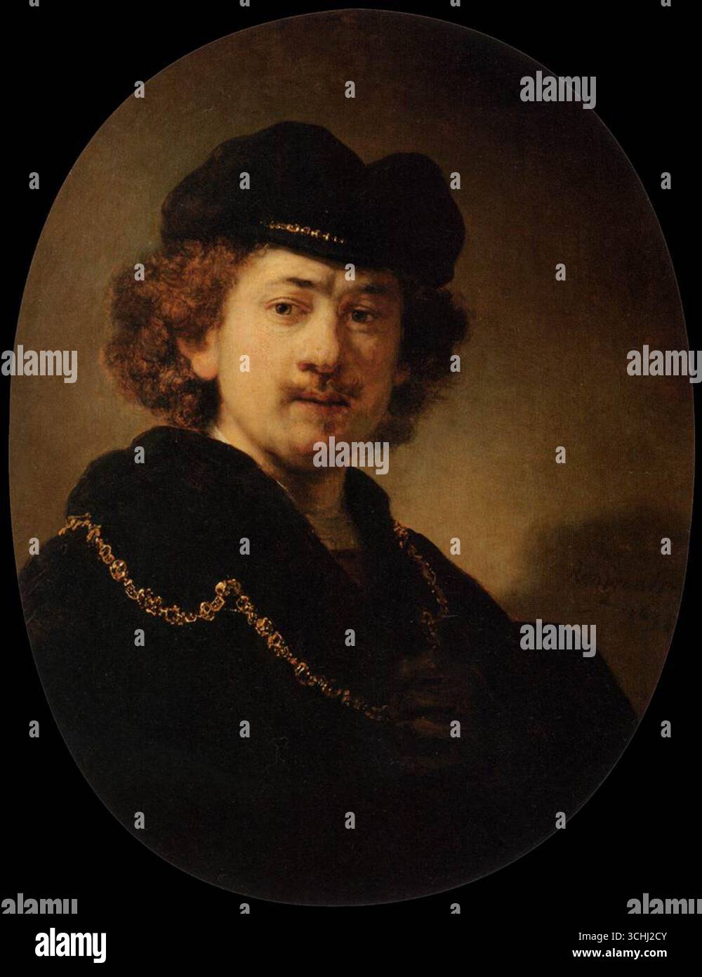 Self-portrait Wearing a Toque and a Gold Chain painting by Rembrandt ...