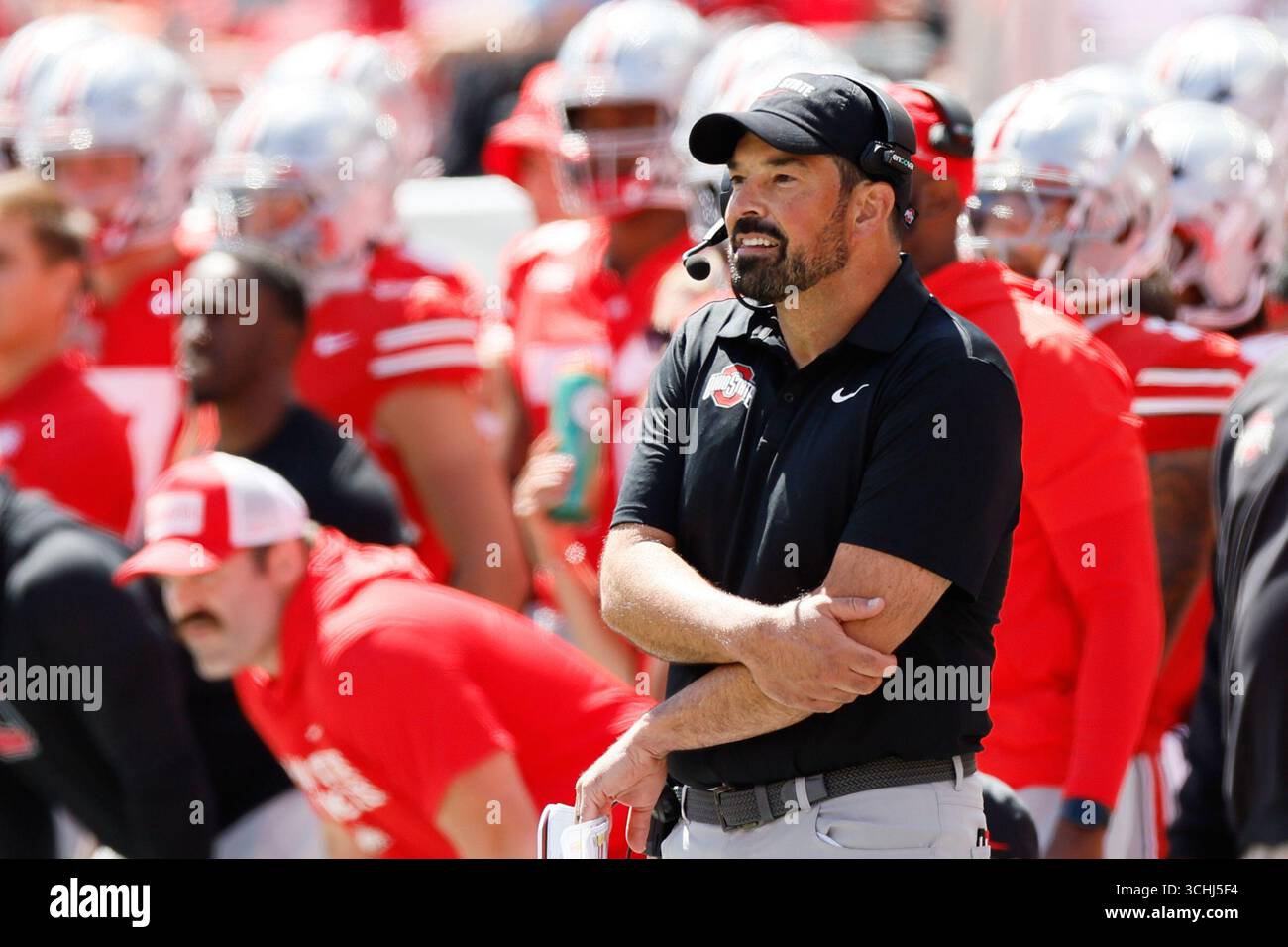 Ohio State head coach Ryan Day watches his team during an NCAA college ...