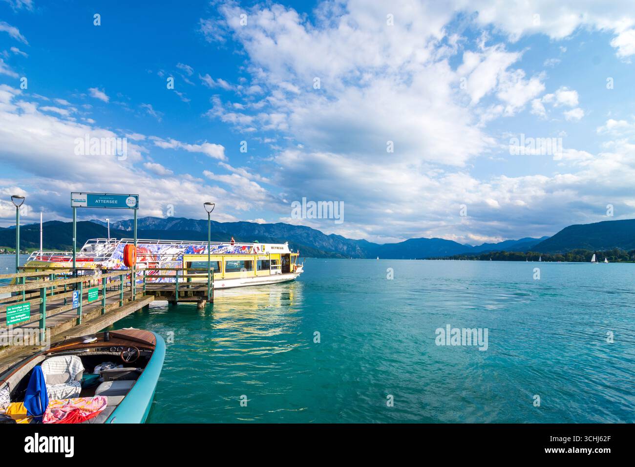 Attersee am Attersee: lake Attersee, jetty, passenger ship in ...