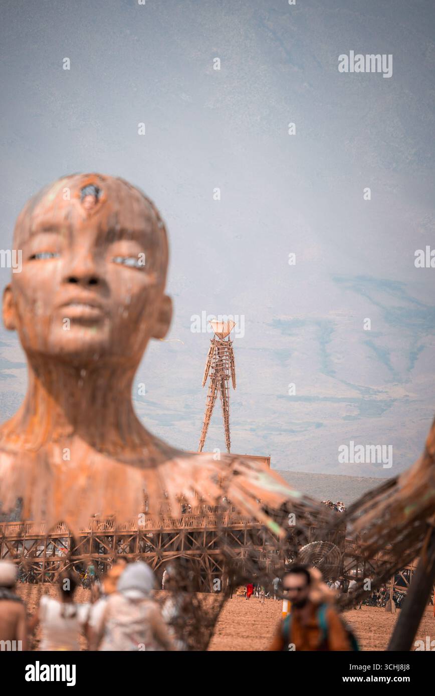 Close Up of Wooden Human Sculpture at Burning Man Festival 2025 Stock ...